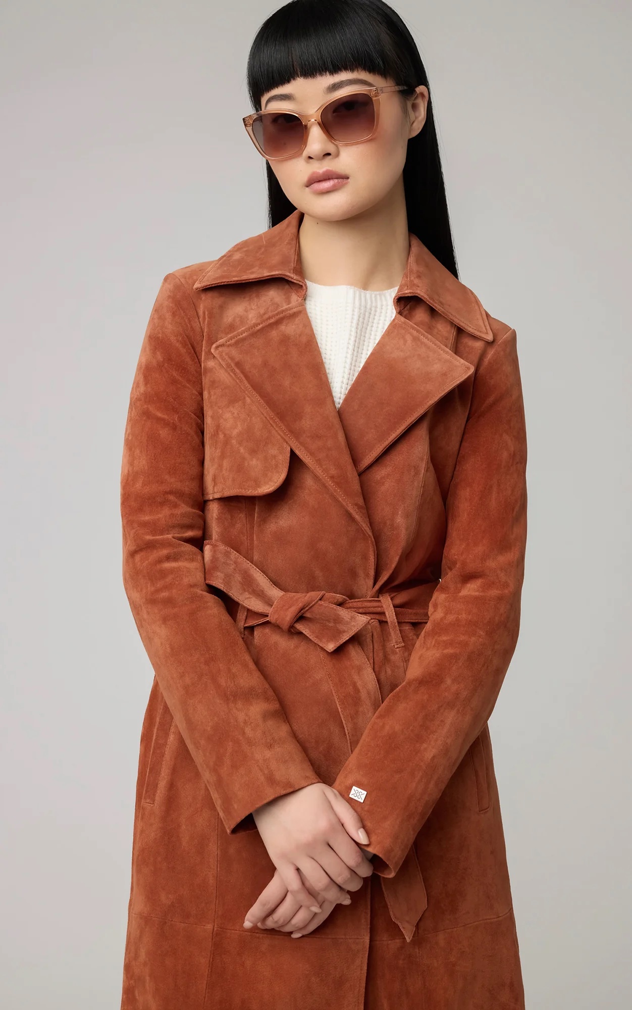 Alexis Slim Fit Suede Trench Coat - Copper | Garmentory