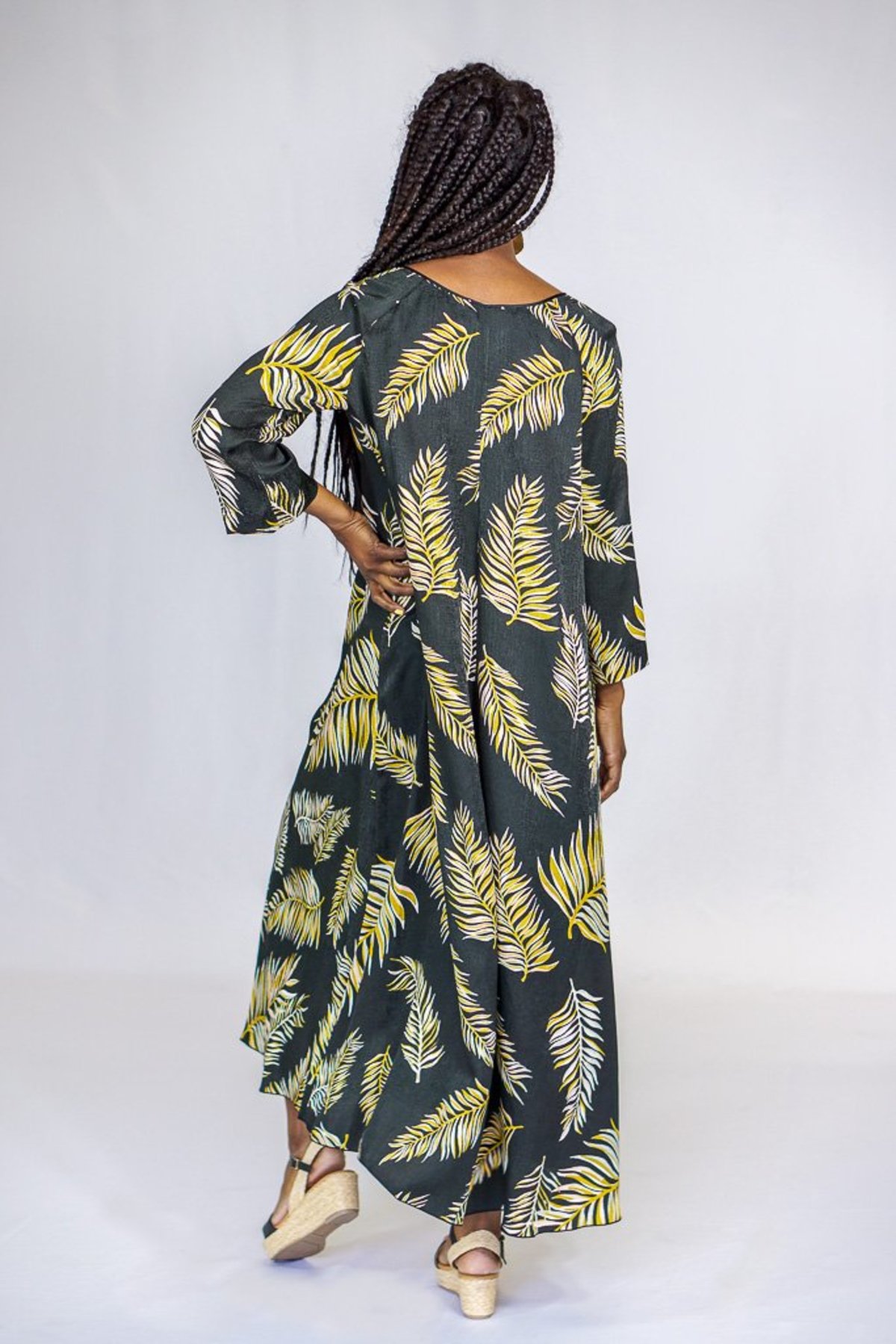 Giada Forte Desert Leaf Print V- Neck Silk Dress | Garmentory