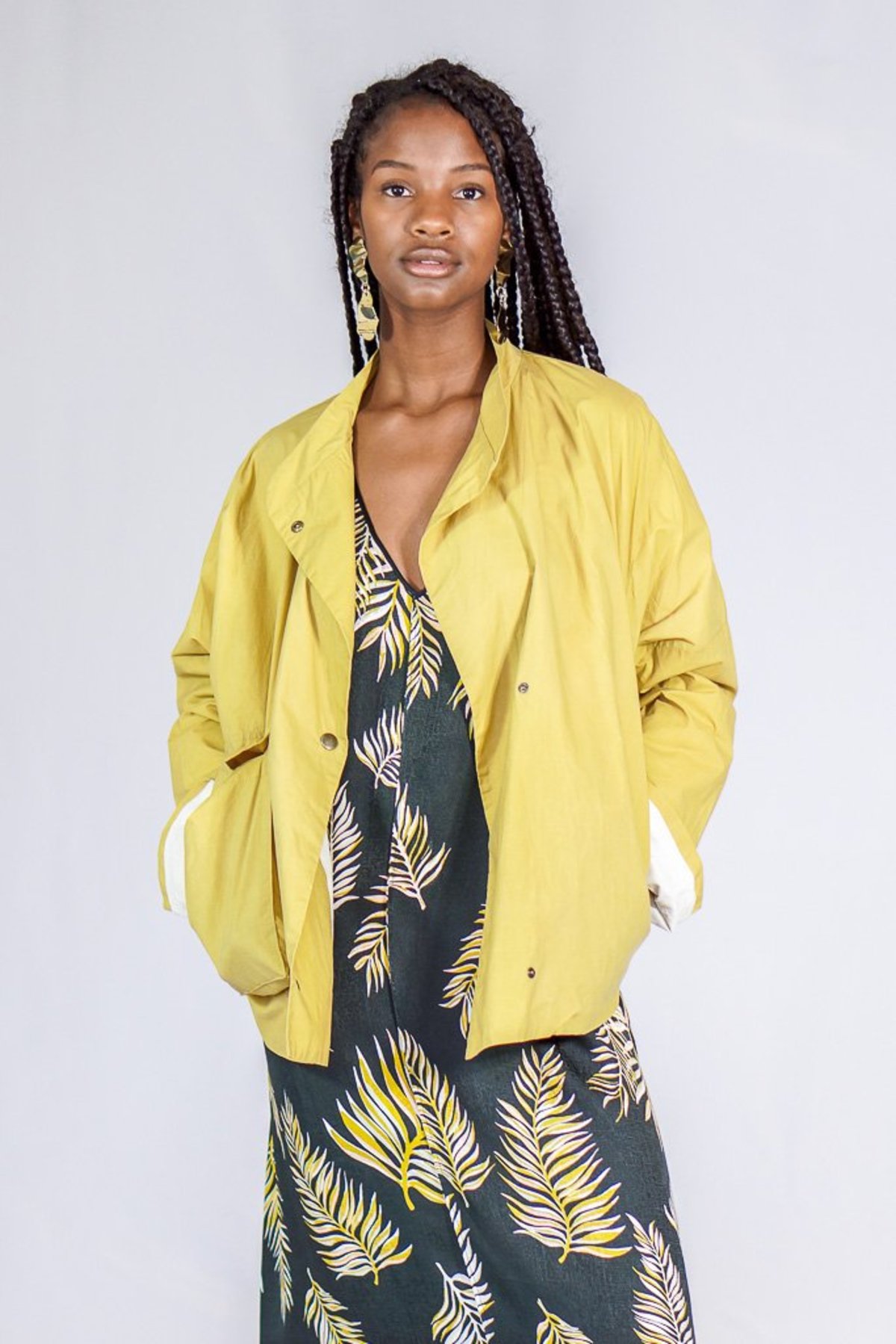 Giada Forte Desert Leaf Print V- Neck Silk Dress | Garmentory