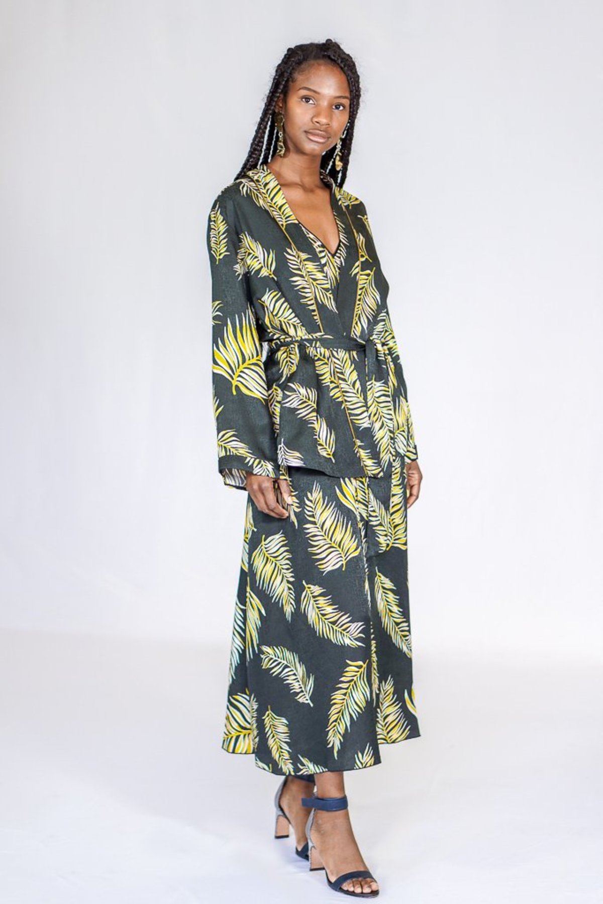 Giada Forte Desert Leaf Print V- Neck Silk Dress | Garmentory