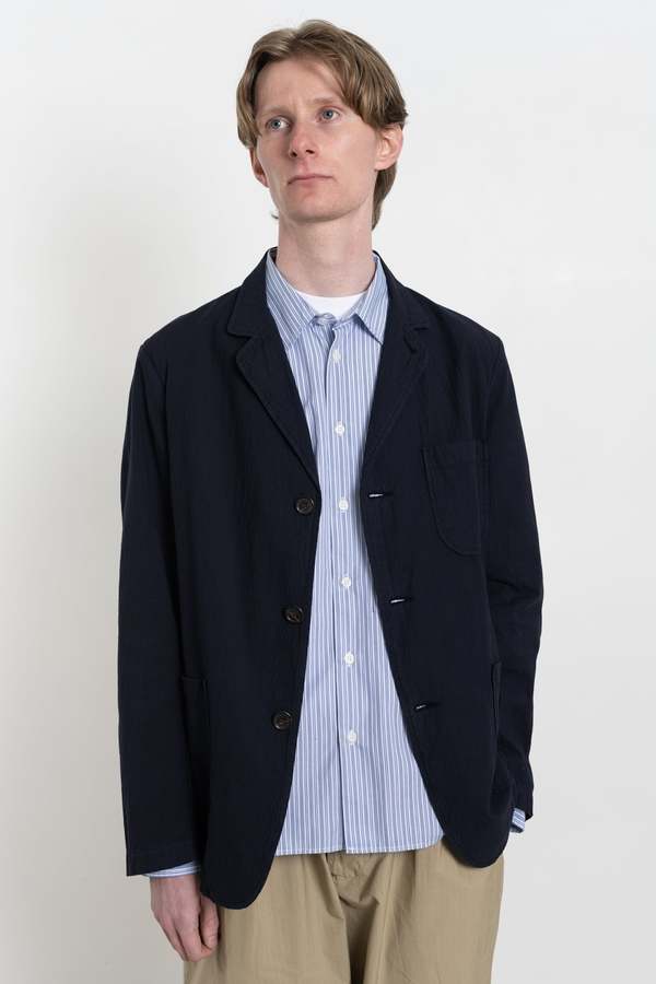 Universal Works Seersucker II Three Button Jacket - Navy | Garmentory
