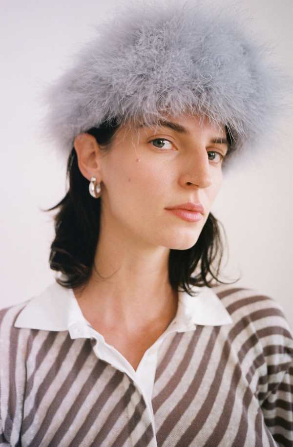 Clyde Overcast Kim Feather Hat - Lilac Grey | Garmentory