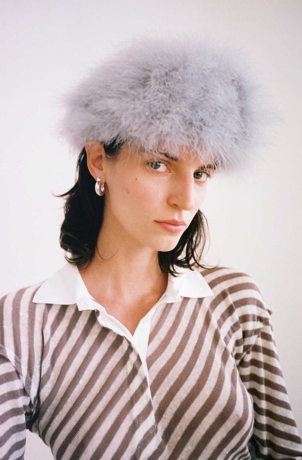 Clyde Overcast Kim Feather Hat - Lilac Grey | Garmentory