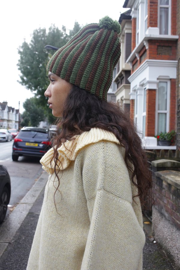 CAWLEY STUDIO Wool Stripe Pleat Hat - Tobacco/Dark Apple | Garmentory