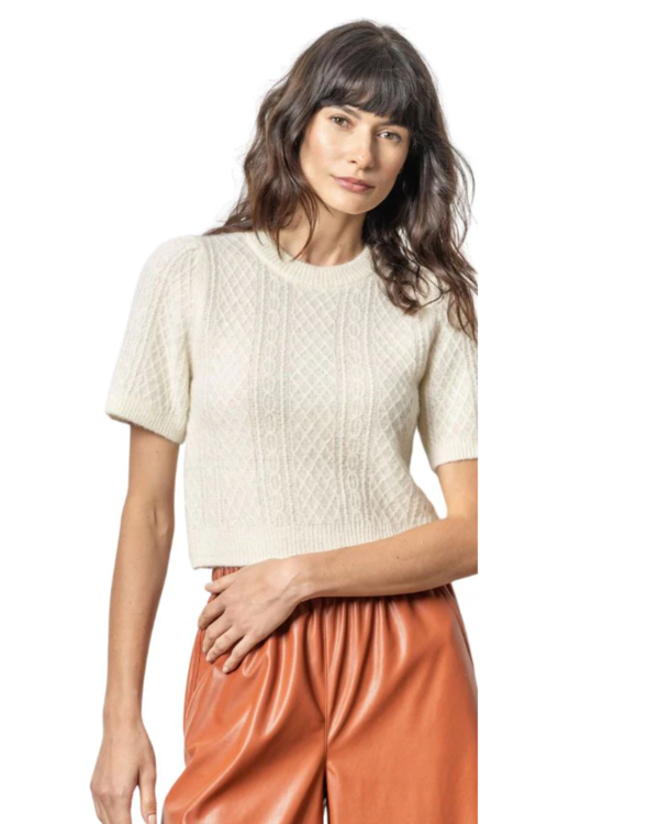 Lilla P. Cropped Cable Sweater - Ivory | Garmentory