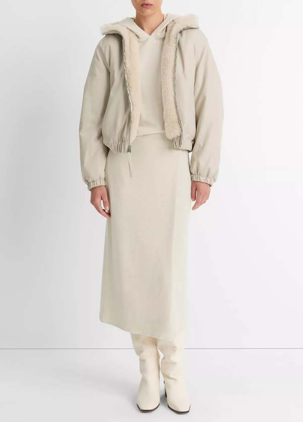 VINCE FAUX FUR LINED BOMBER JACKET - CERAMIC | Garmentory
