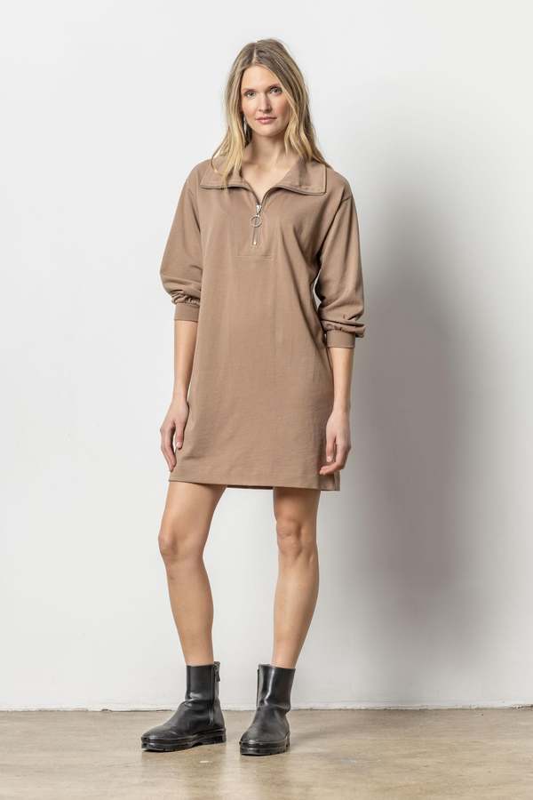 Lilla P. HALF ZIP DRESS - SHIITAKE | Garmentory