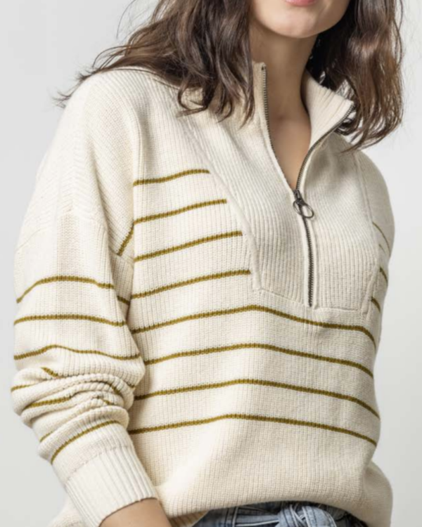 Lilla P. Striped Zip Front Sweater - Cream Stripe | Garmentory