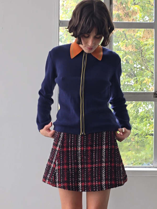 Vintage Preppy Zip Knit - Navy/Orange | Garmentory