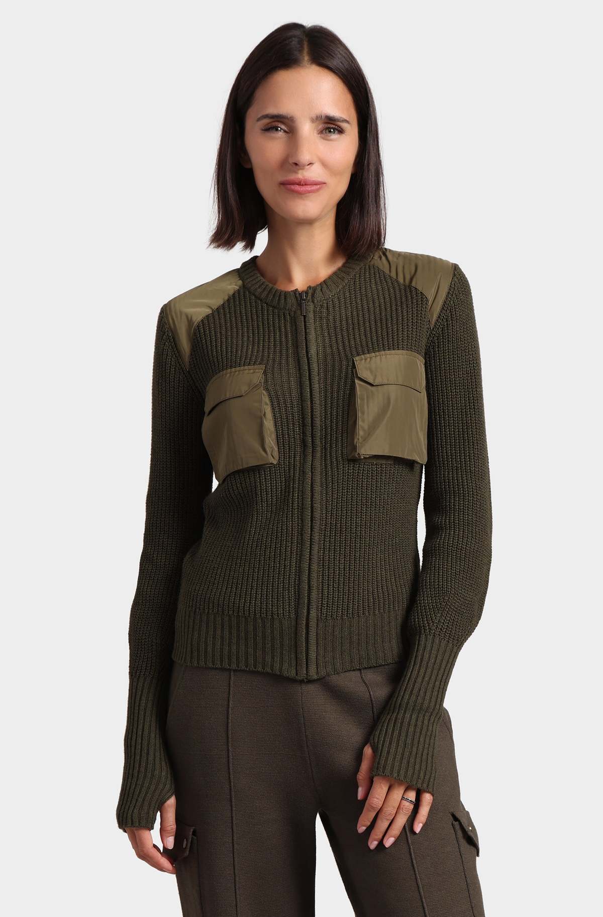 Minnie Rose Cotton Cashmere Shaker Utility Zip Up Jacket - Army/Olive ...