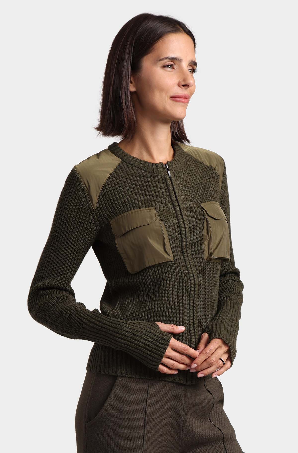 Minnie Rose Cotton Cashmere Shaker Utility Zip Up Jacket - Army/Olive ...