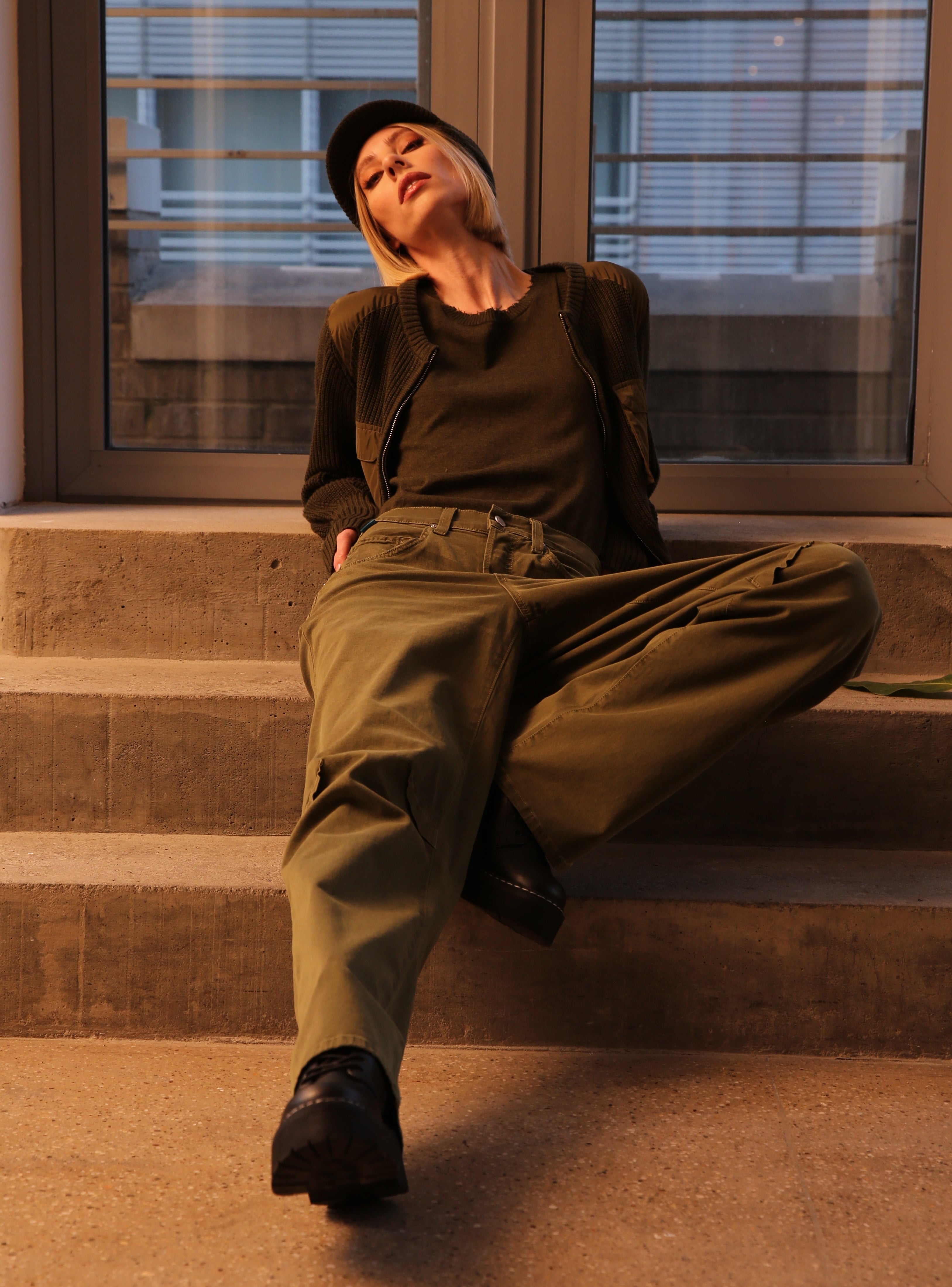 Minnie Rose Cotton Cashmere Shaker Utility Zip Up Jacket - Army/Olive ...