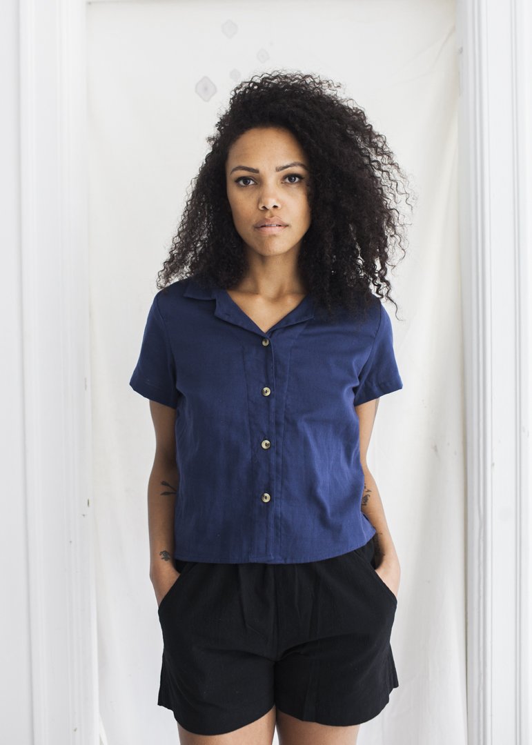 Me & Arrow Button Down Shirt - Navy Gauze | Garmentory
