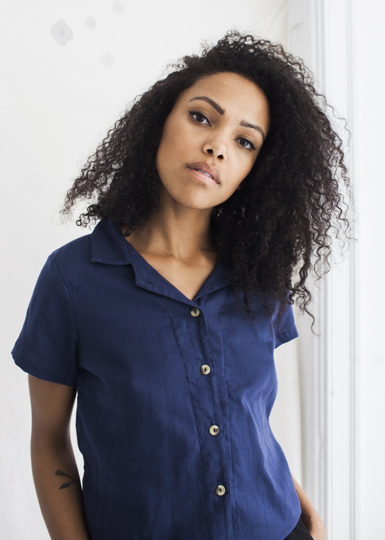Me & Arrow Button Down Shirt - Navy Gauze | Garmentory
