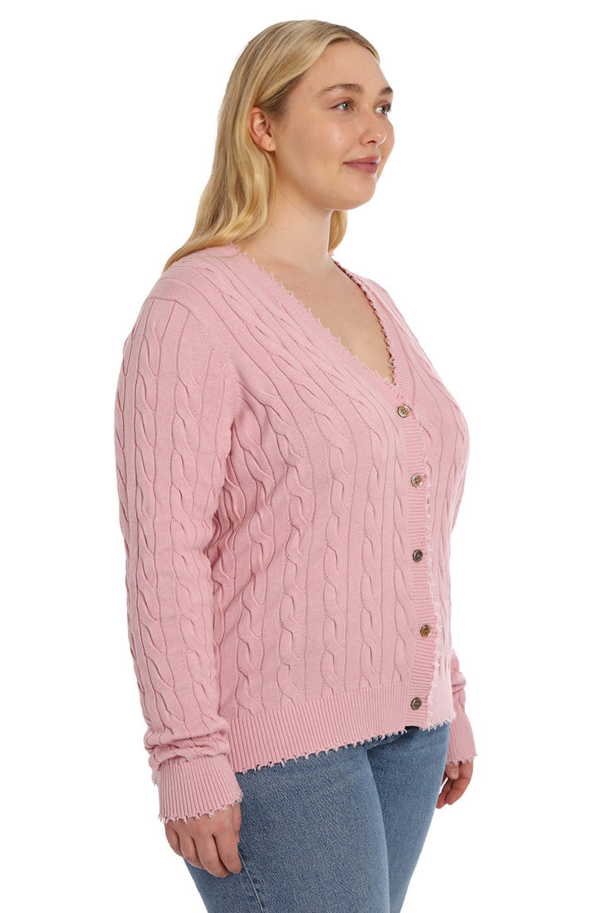 Minnie Rose Cotton Plus Frayed Cable Cardigan - Multi | Garmentory