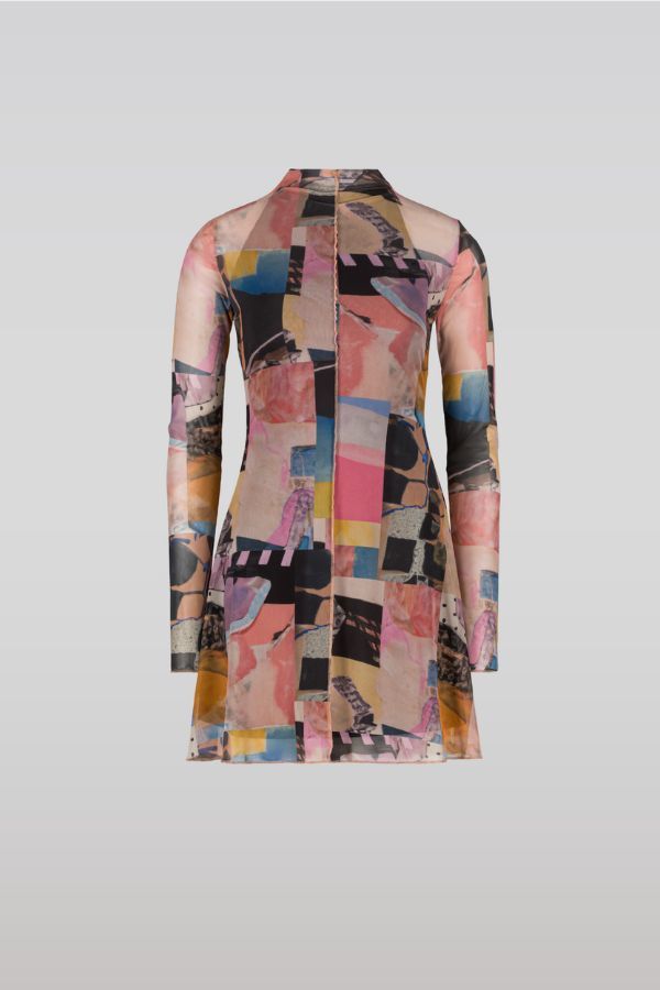 SAEMDI Photo Collage Mesh Mini Dress - Multi | Garmentory