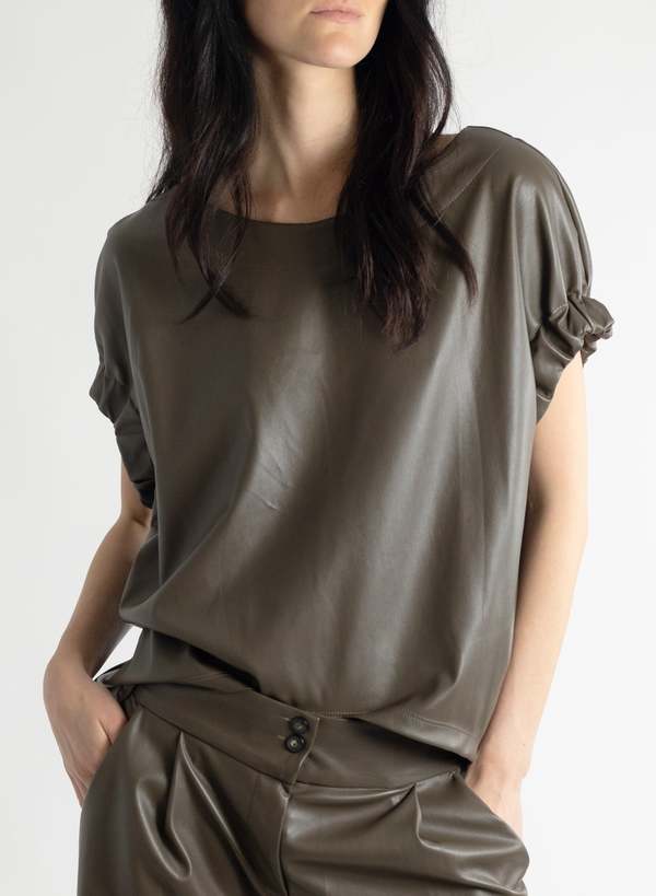 Meg Elastic Armhole Top - Taupe Pleather | Garmentory