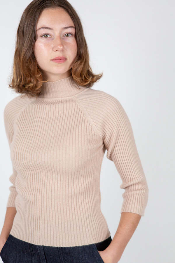 Erica Tanov Cashmere Ribbed Mock Turtleneck Sweater - Fawn | Garmentory