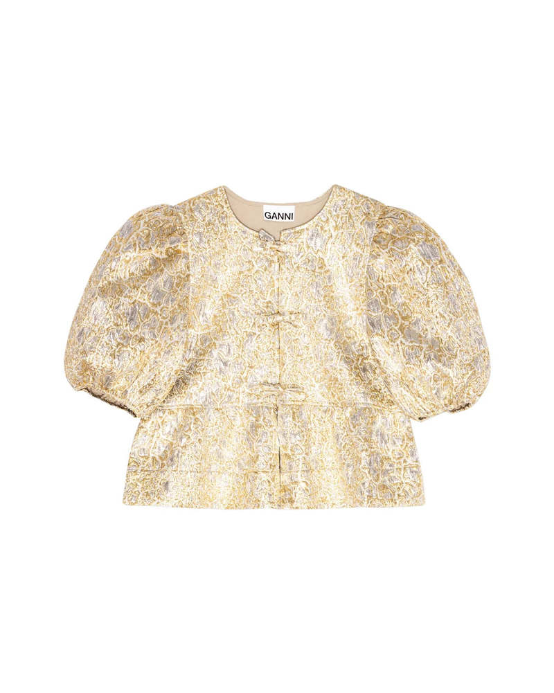 Ganni Peplum Tie String Blouse - Gold/Silver | Garmentory