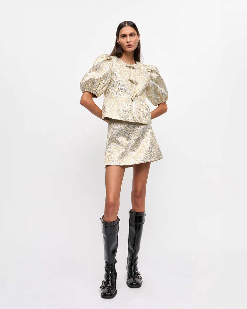 Ganni Peplum Tie String Blouse - Gold/Silver | Garmentory