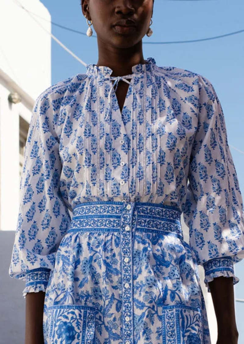 Pink City Prints OCEAN ZINNIA HELENA BLOUSE - Blue | Garmentory