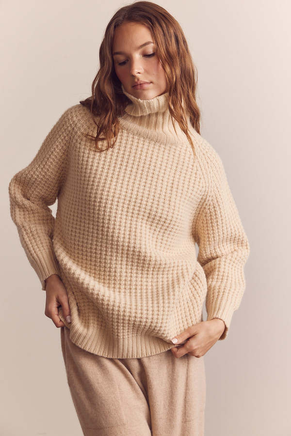Amente Wool Turtleneck Waffle Sweater | Garmentory