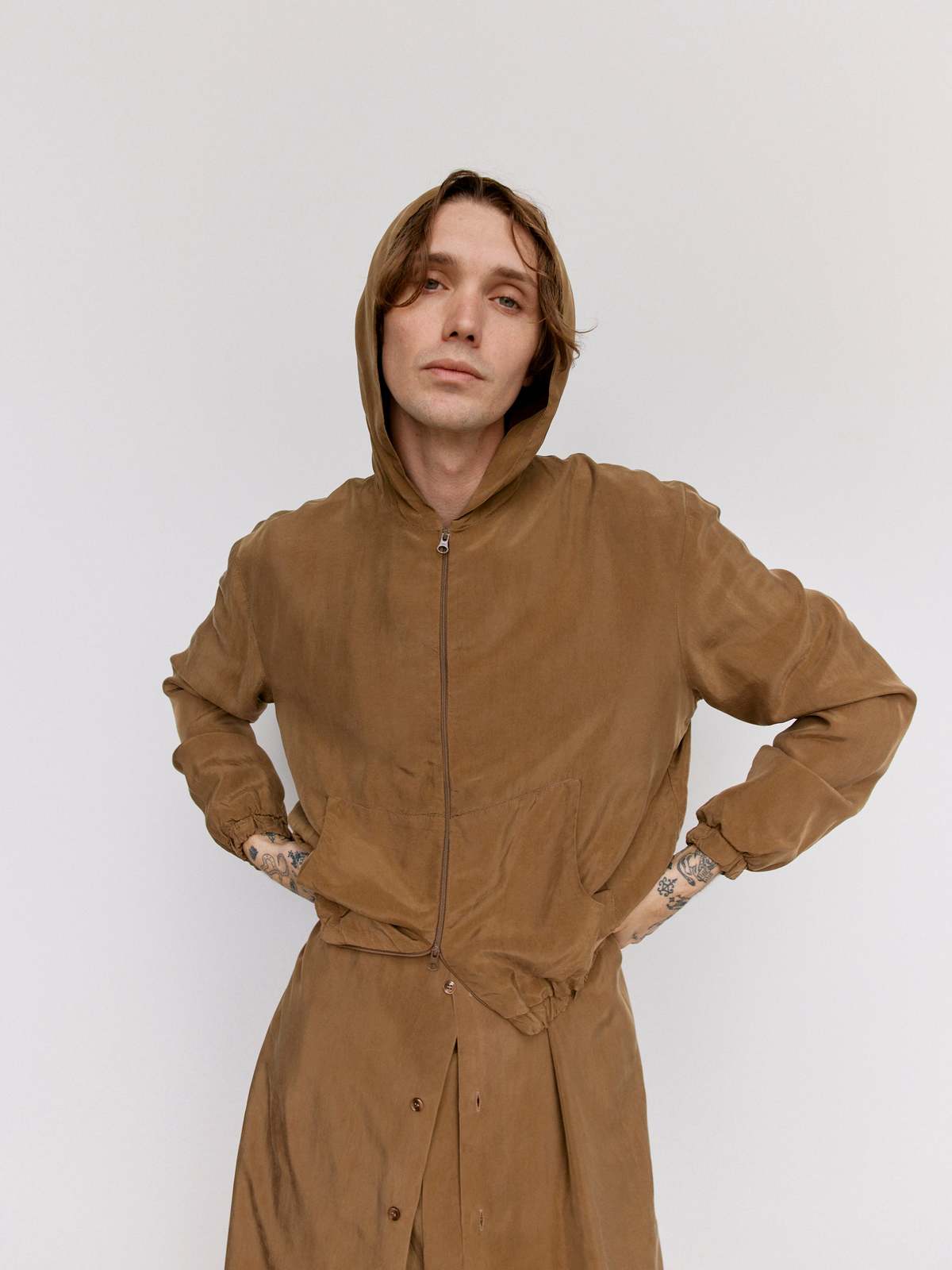 Gabriela Coll Garments Cupro Double Hooded Jacket - Brown | Garmentory