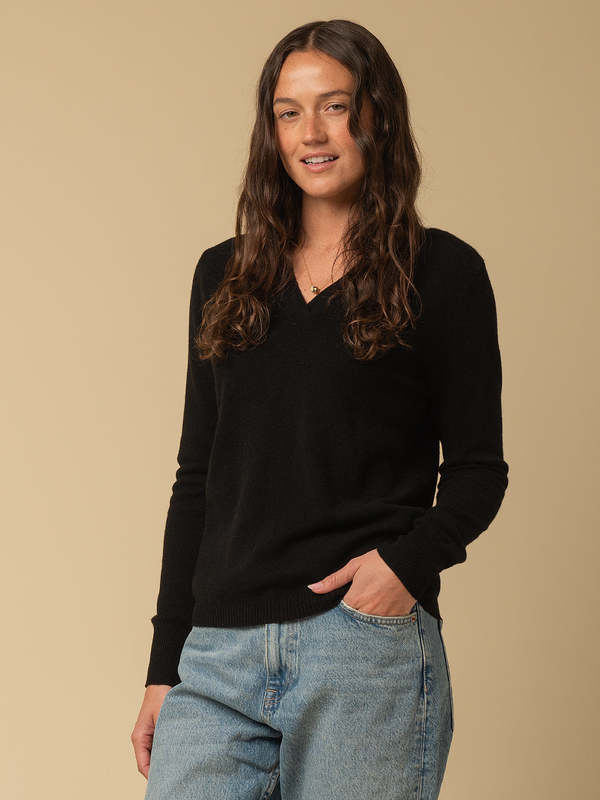 PURECASHMERE NYC Deep V Neck Sweater - Black | Garmentory