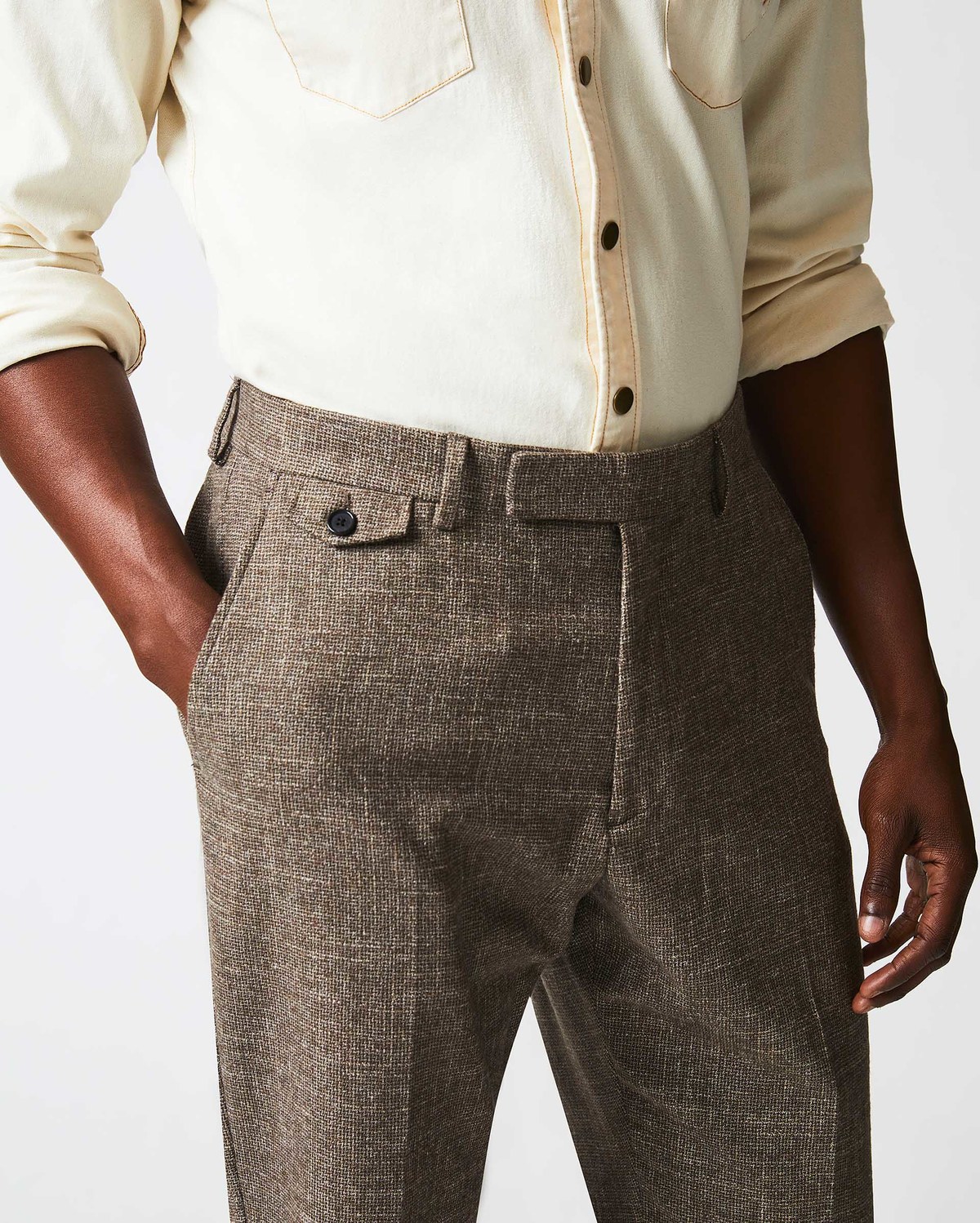 REID Flat Front Trouser - Black Brown | Garmentory