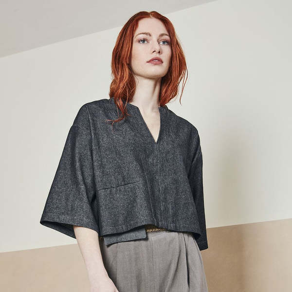 Dagg & Stacey Duke Pop Over Top - Washed Black Denim | Garmentory