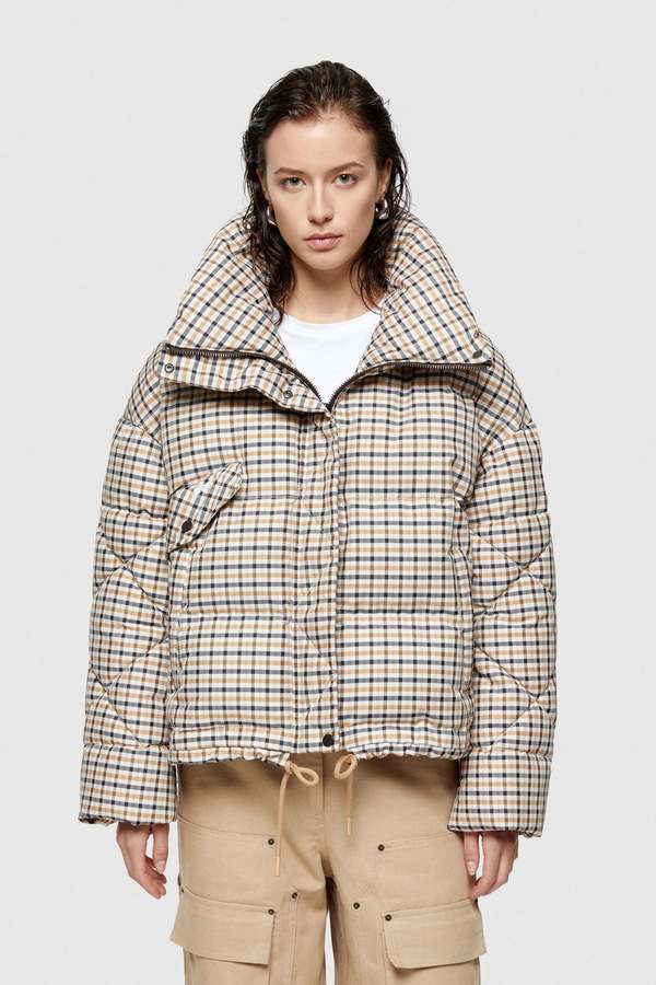 Oofwear Shape Memory Nylon Short Jacket - Camel/Brown Plaid | Garmentory