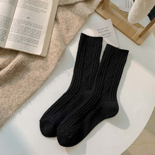Happy Knits Cashmere Crew Socks - Black | Garmentory