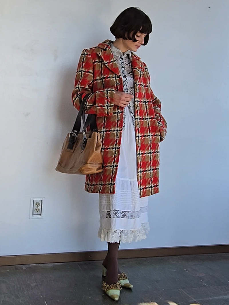Vintage French Wool Houndsooth Plaid Coat | Garmentory