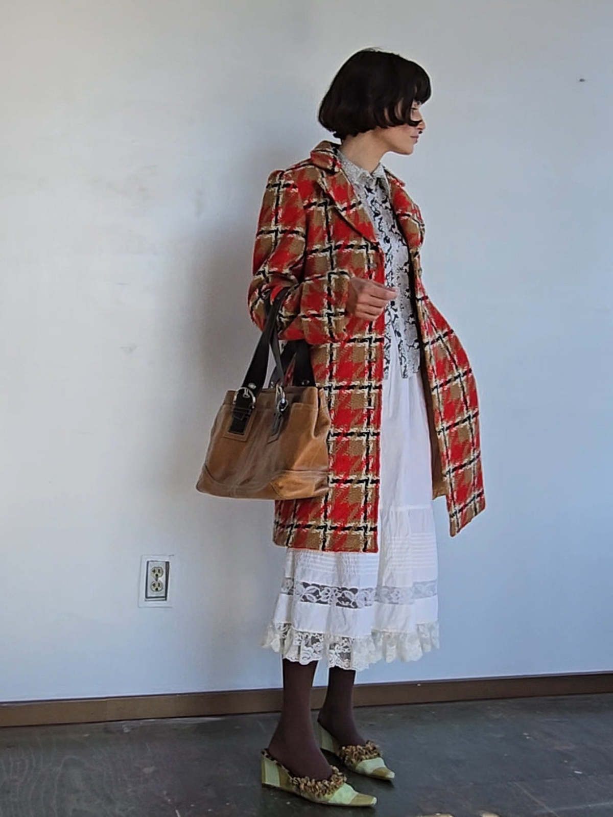 Vintage French Wool Houndsooth Plaid Coat | Garmentory