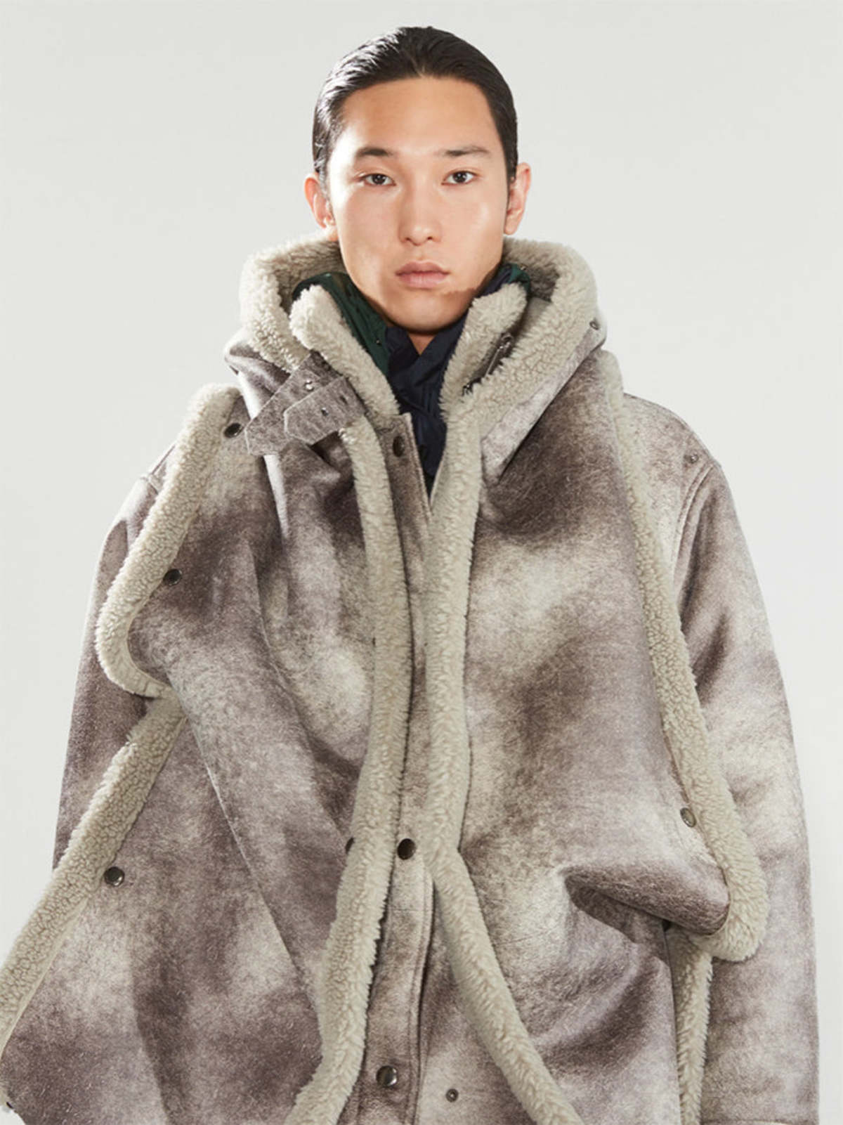 Y/Project Snap Off Panel Hood Aviator Coat - Light Grey/Dark Grey ...
