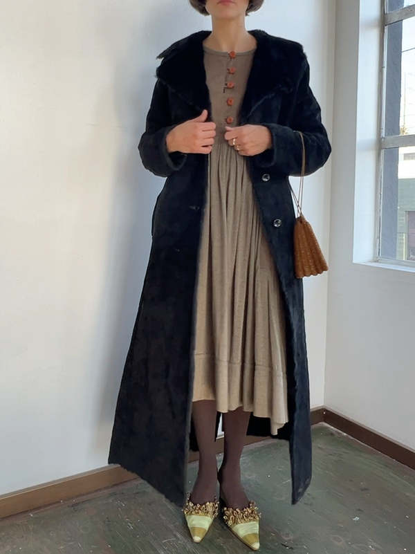 Vintage Marvin Richards Black Shearling Maxi Coat - Black | Garmentory
