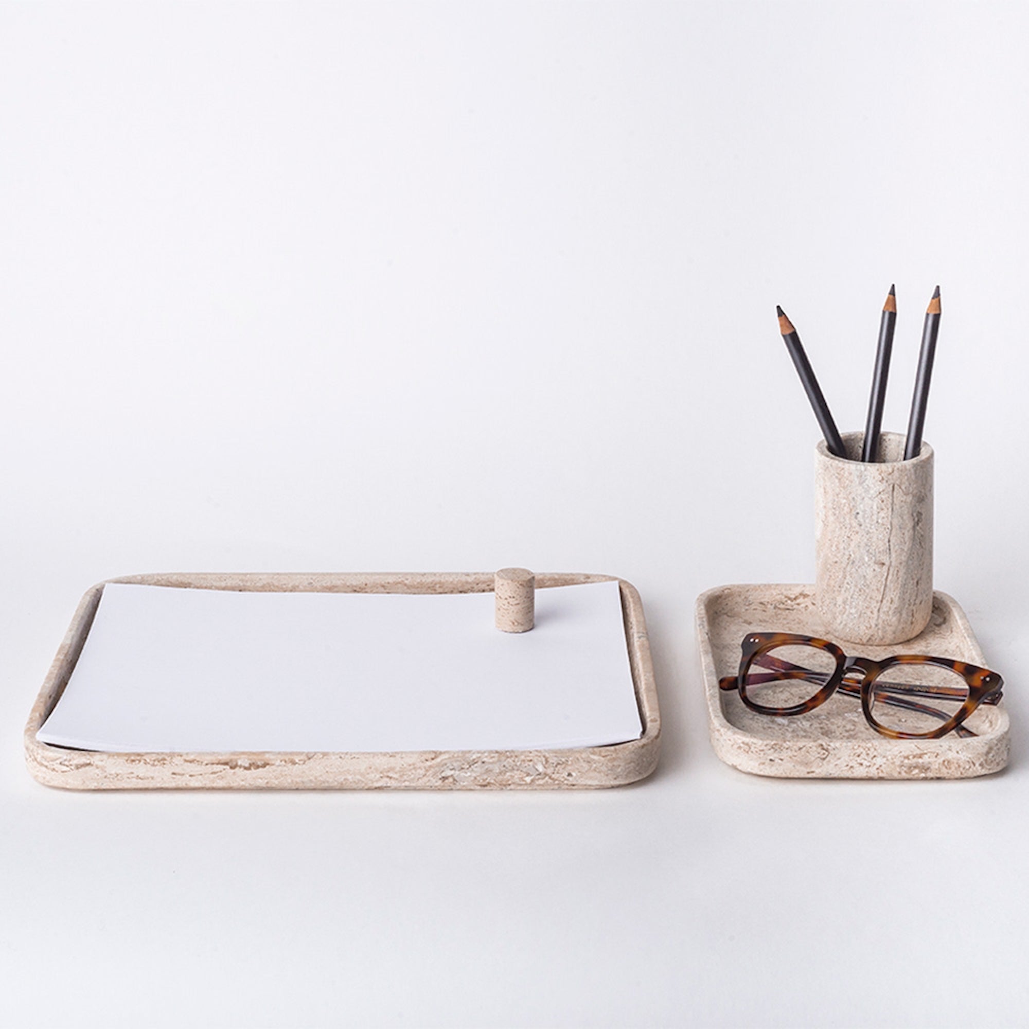 AndJacob Small Bathroom Tray - Travertine Marble Cream | Garmentory