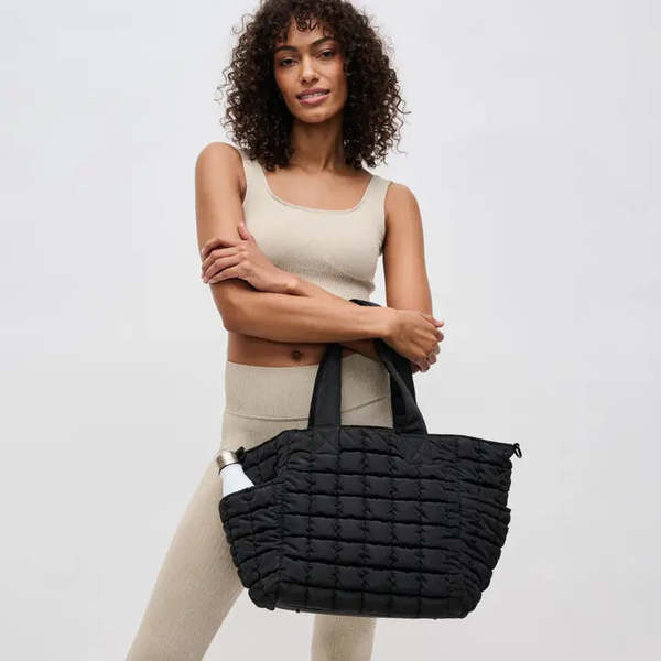 Sol and Selene Dreamer Quilted Puffer Nylon Tote - Black | Garmentory