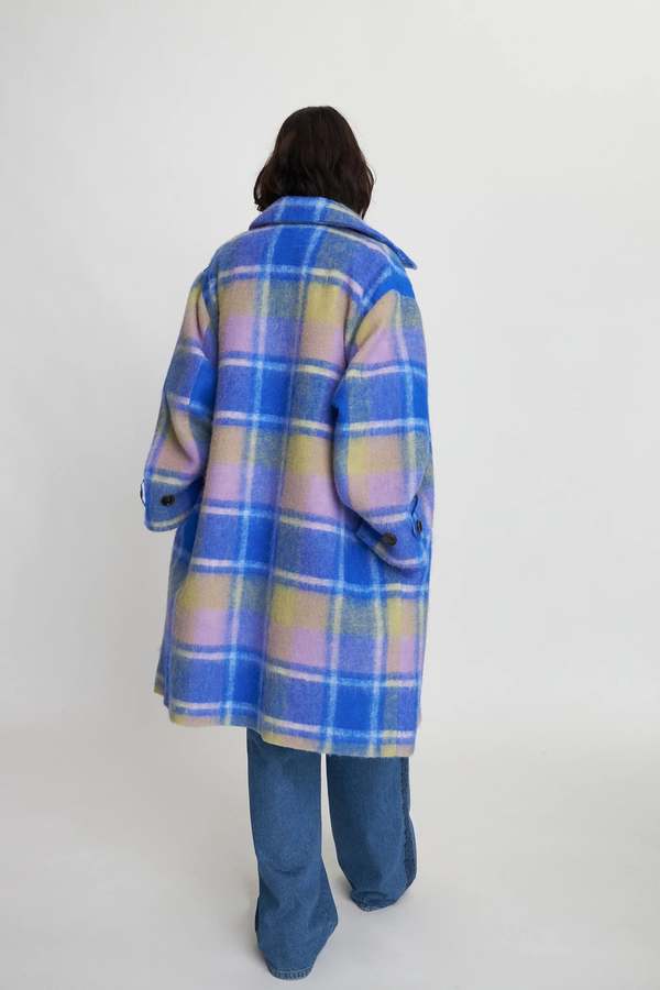 Stella Nova Checkered Wool Coat - Blue | Garmentory