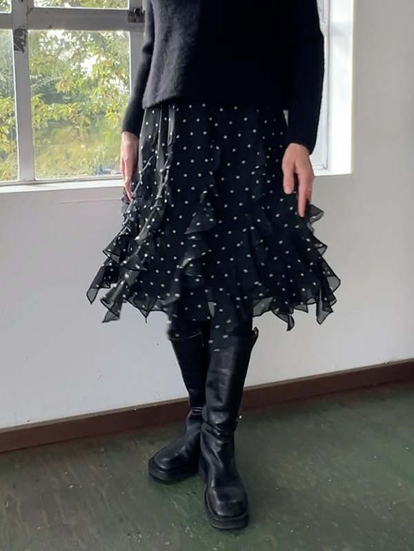 Vintage Silk Layered Ruffle Skirt - Polka Dot | Garmentory