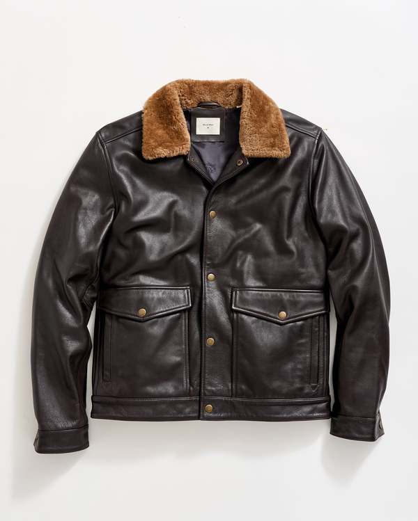 Billy Reid Leather Flight Jacket with Shearling Collar - Dark Brown ...