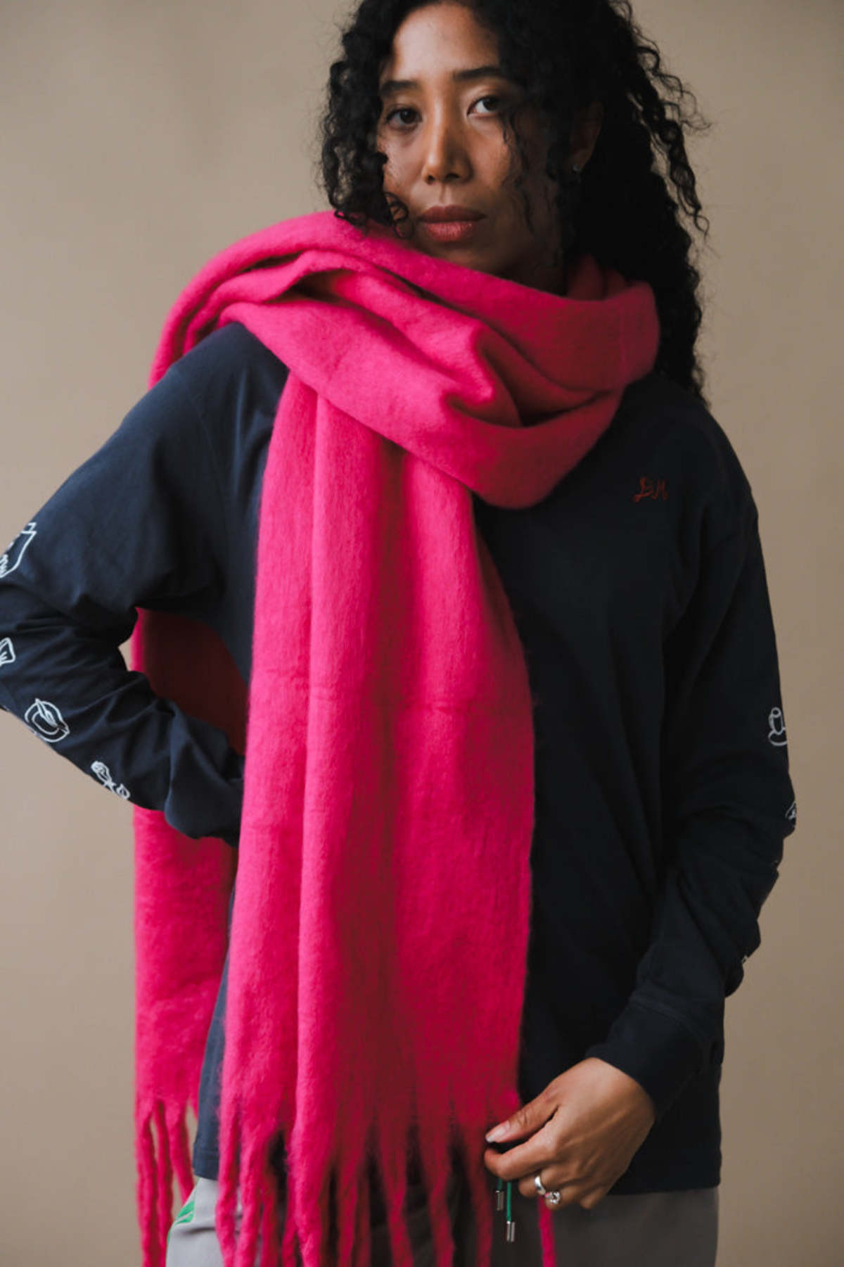 Pipe & Row Chunky Solid Scarf - Hot Pink | Garmentory