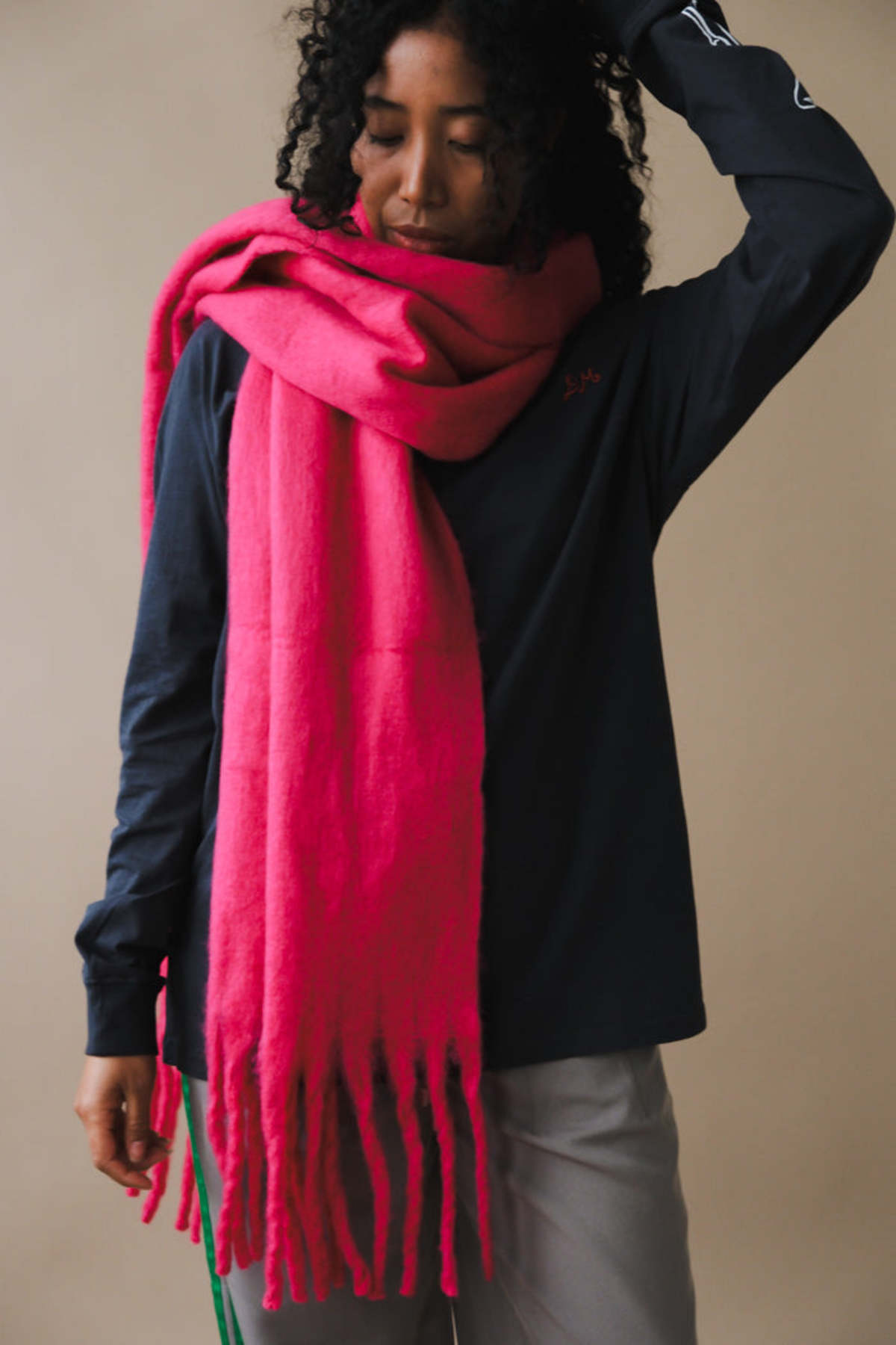 Pipe & Row Chunky Solid Scarf - Hot Pink | Garmentory