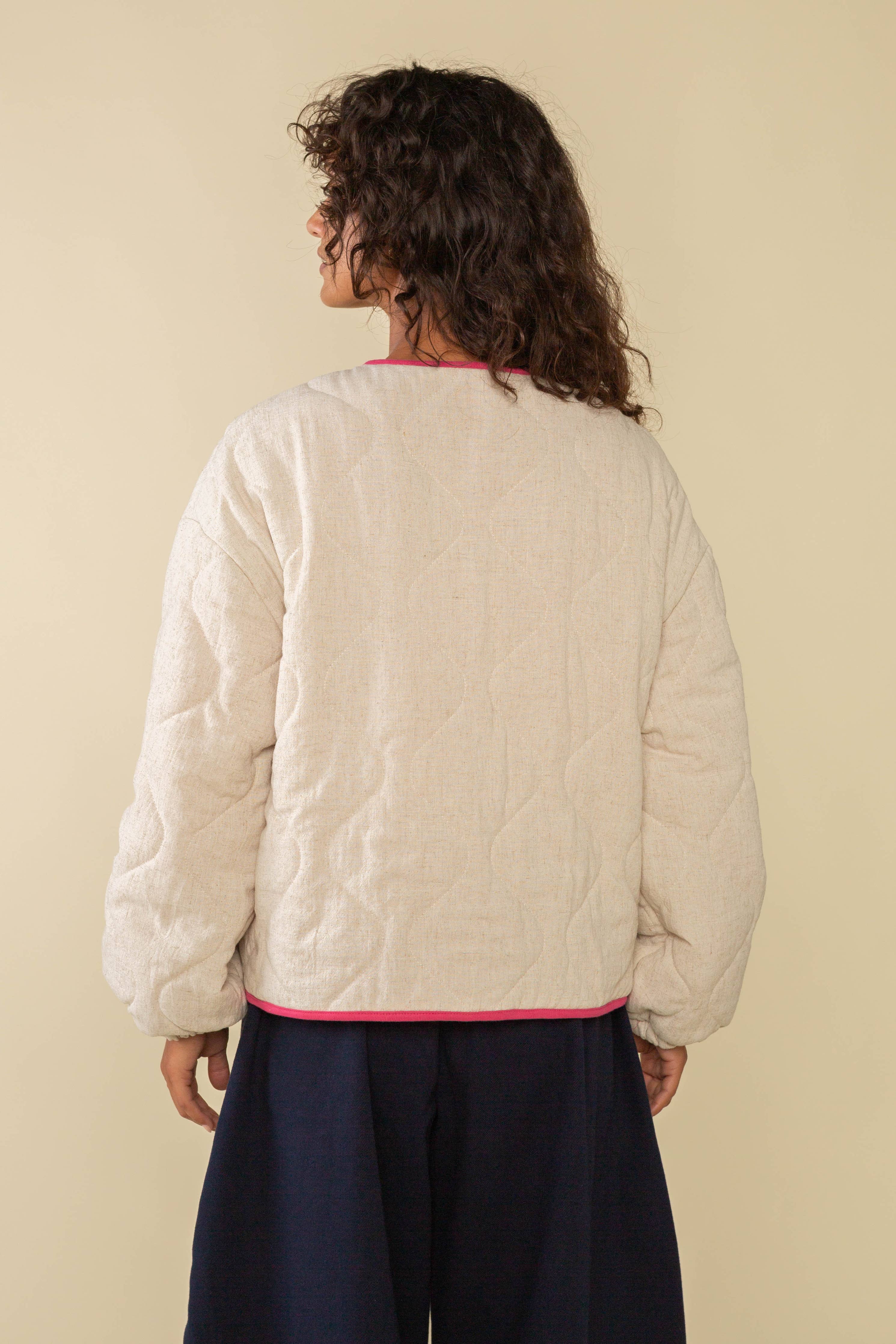 NLT Nubi Boxy Quilted Jacket - Natural/Fuchsia | Garmentory
