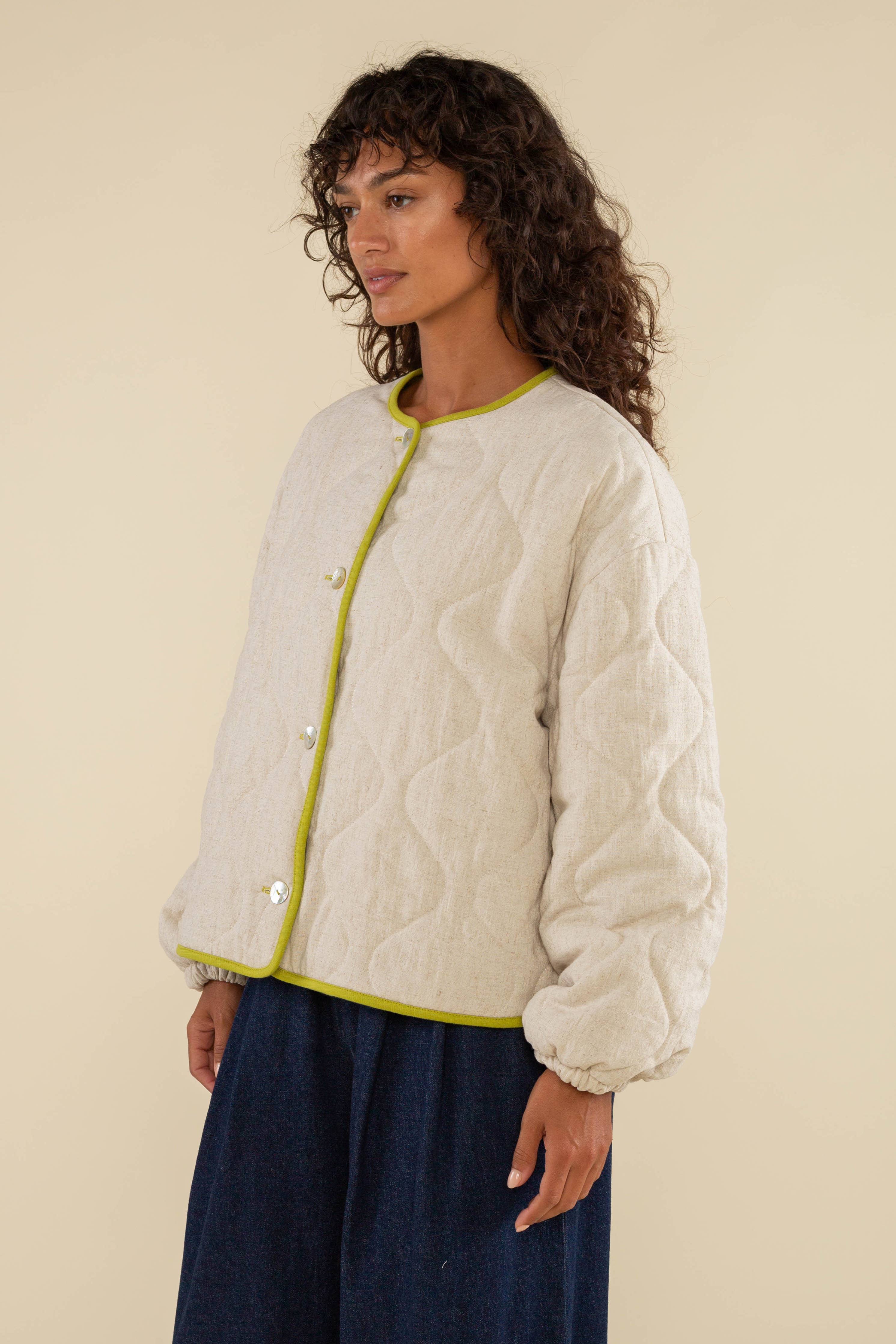 NLT Nubi Boxy Quilted Jacket - Natural/Fuchsia | Garmentory