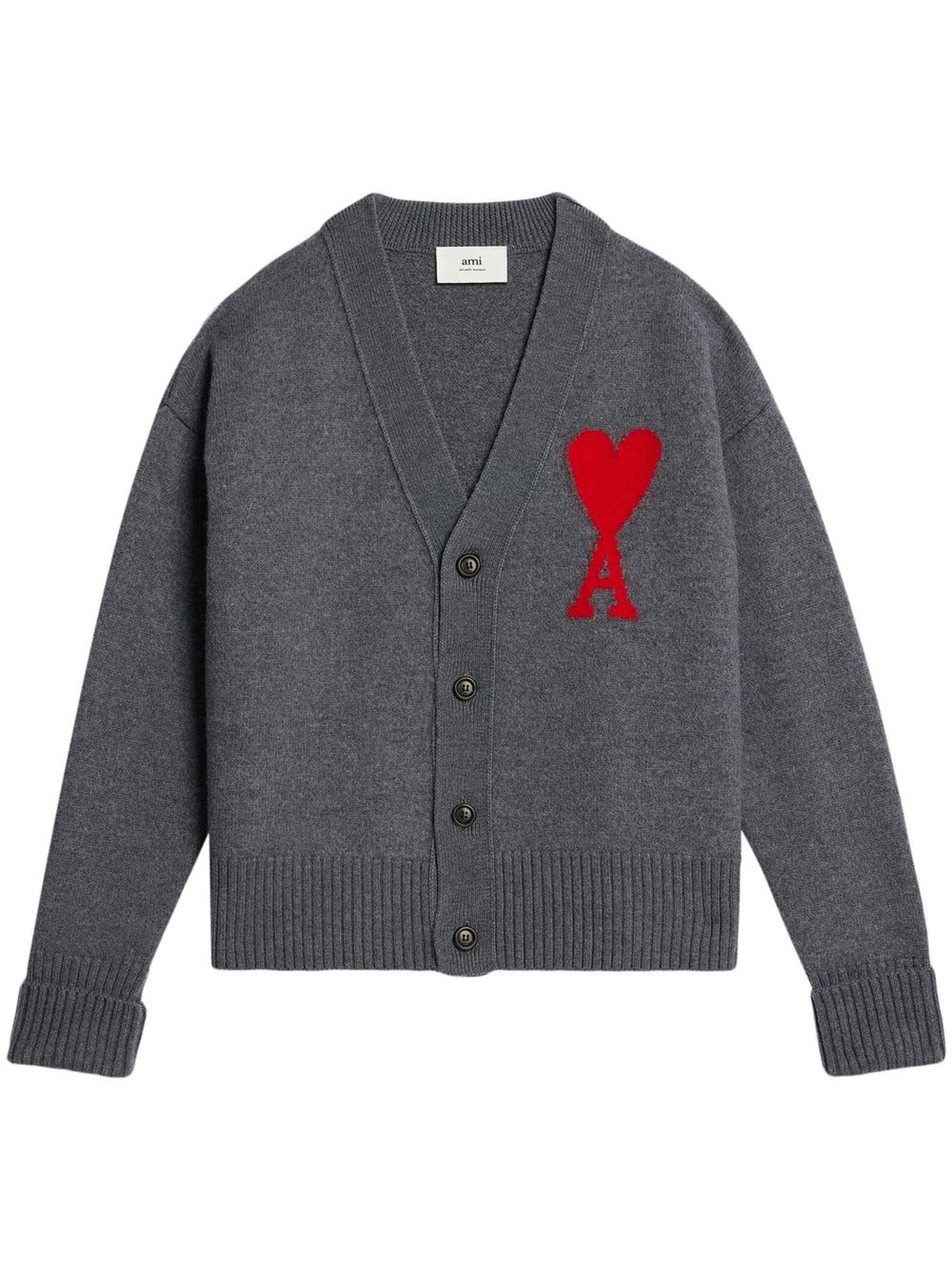 Ami Adc Cardigan - Grey/Red | Garmentory