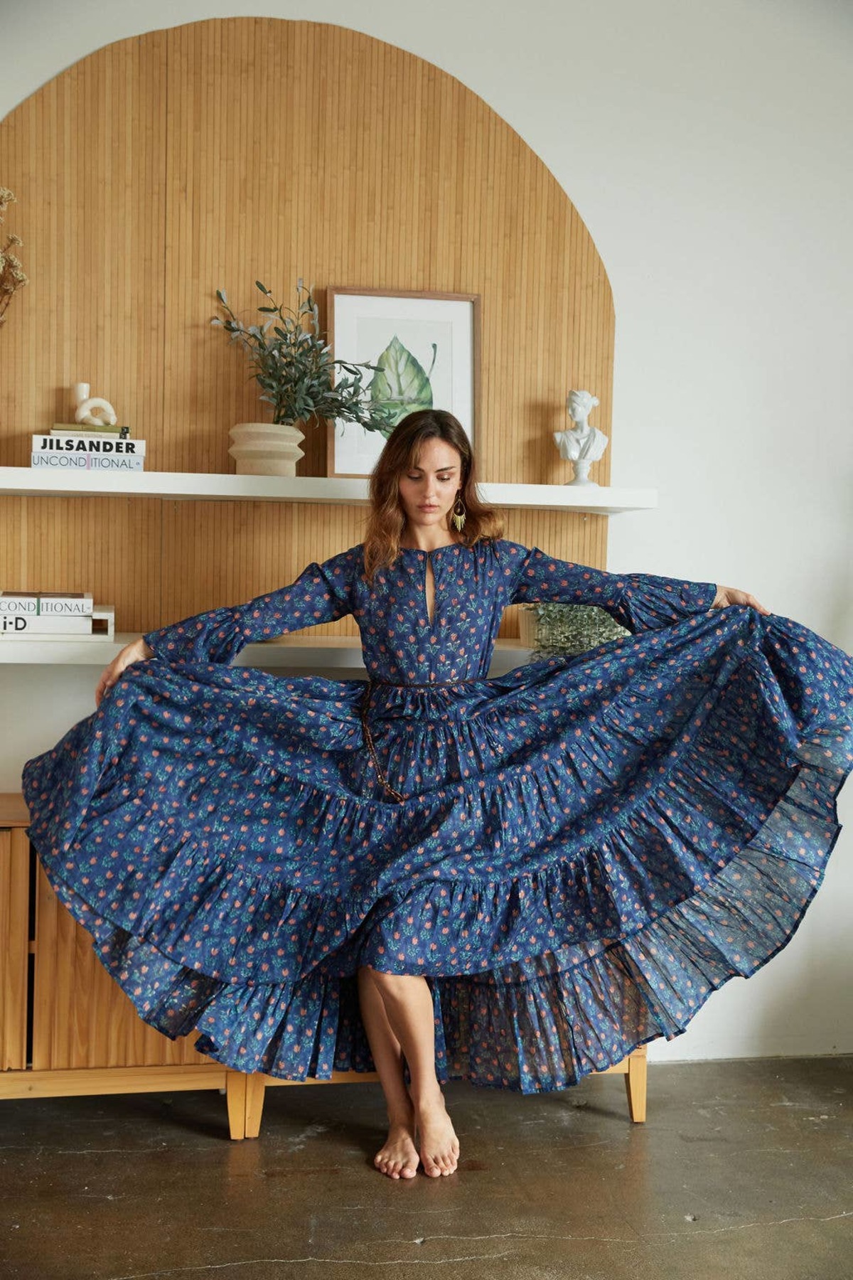 The Fox and The Mermaid Zahava Dress - Blue Block Printed | Garmentory