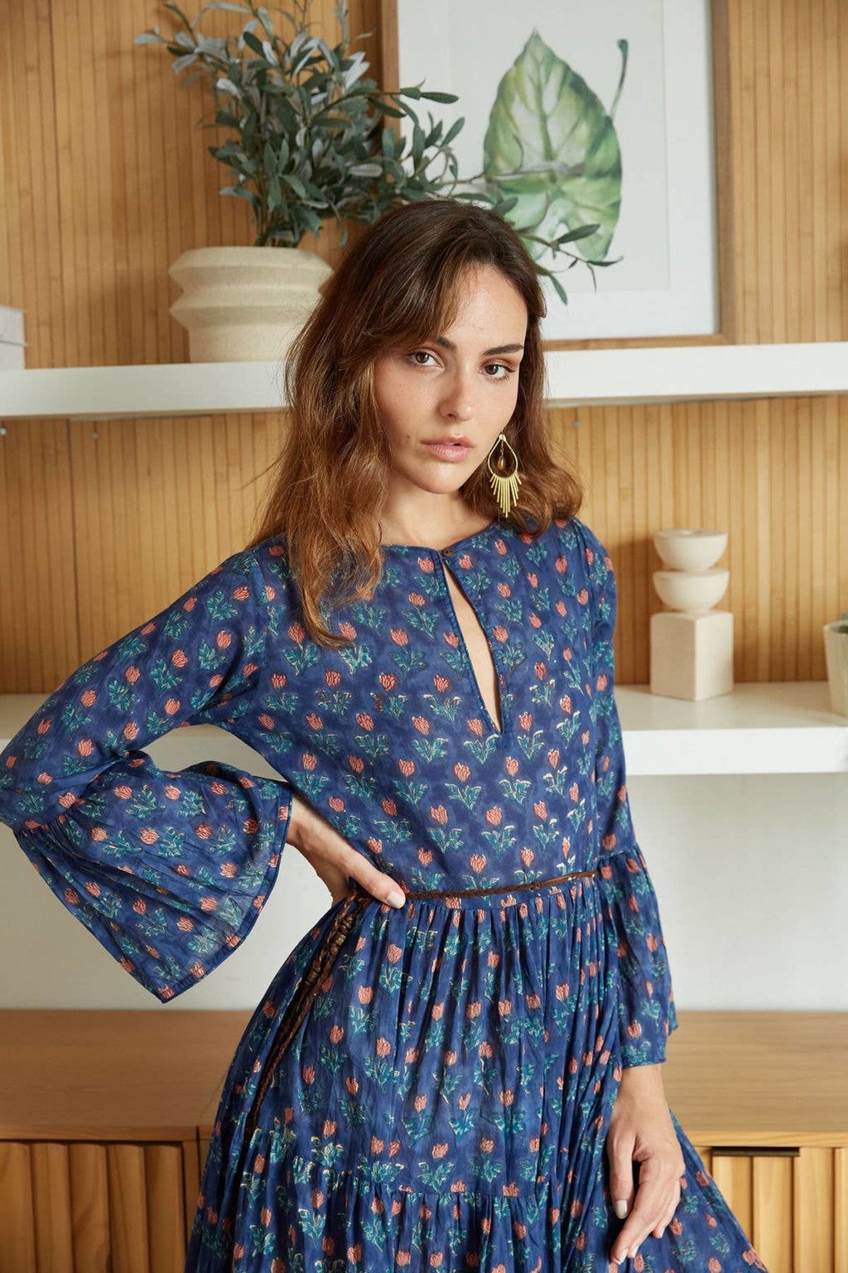 The Fox and The Mermaid Zahava Dress - Blue Block Printed | Garmentory