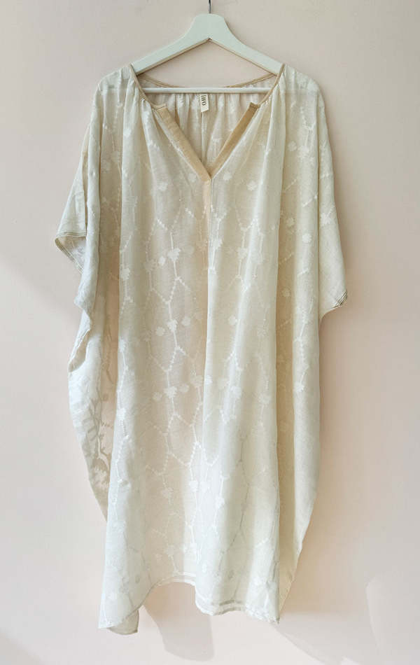 Two White Dhaka Caftan - Cream with embroidery | Garmentory