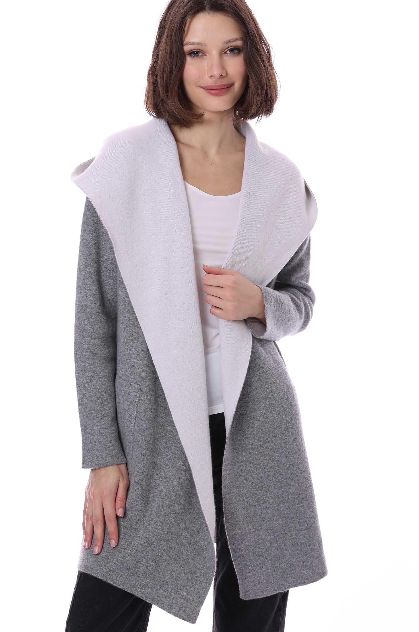 Minnie Rose Cash Hooded Double Faced Coat - Multi | Garmentory